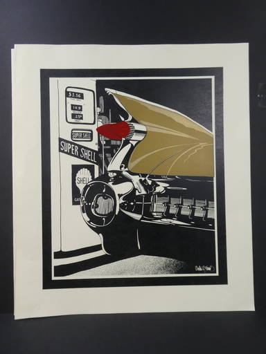 Walter Rocky Ferris 1959 Cadillac By Shell Gas Pump Print