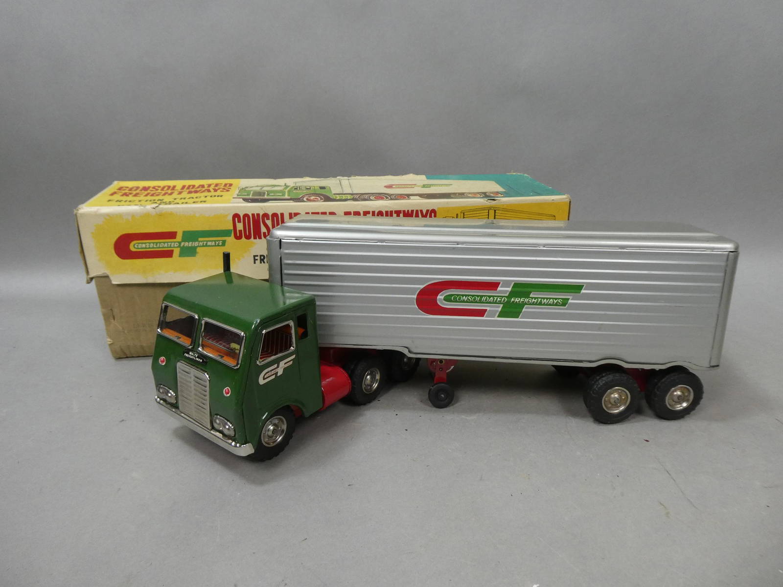 Japan Tin Friction Consolidated Freightways Truck & Trailer W/ Box Auction
