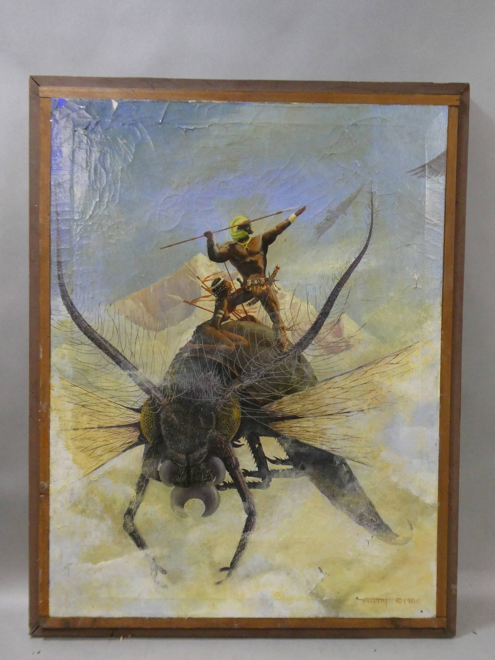 1980 Rod Talbert Black African Warriors Riding Giant Insect Sci Fi Oil ...