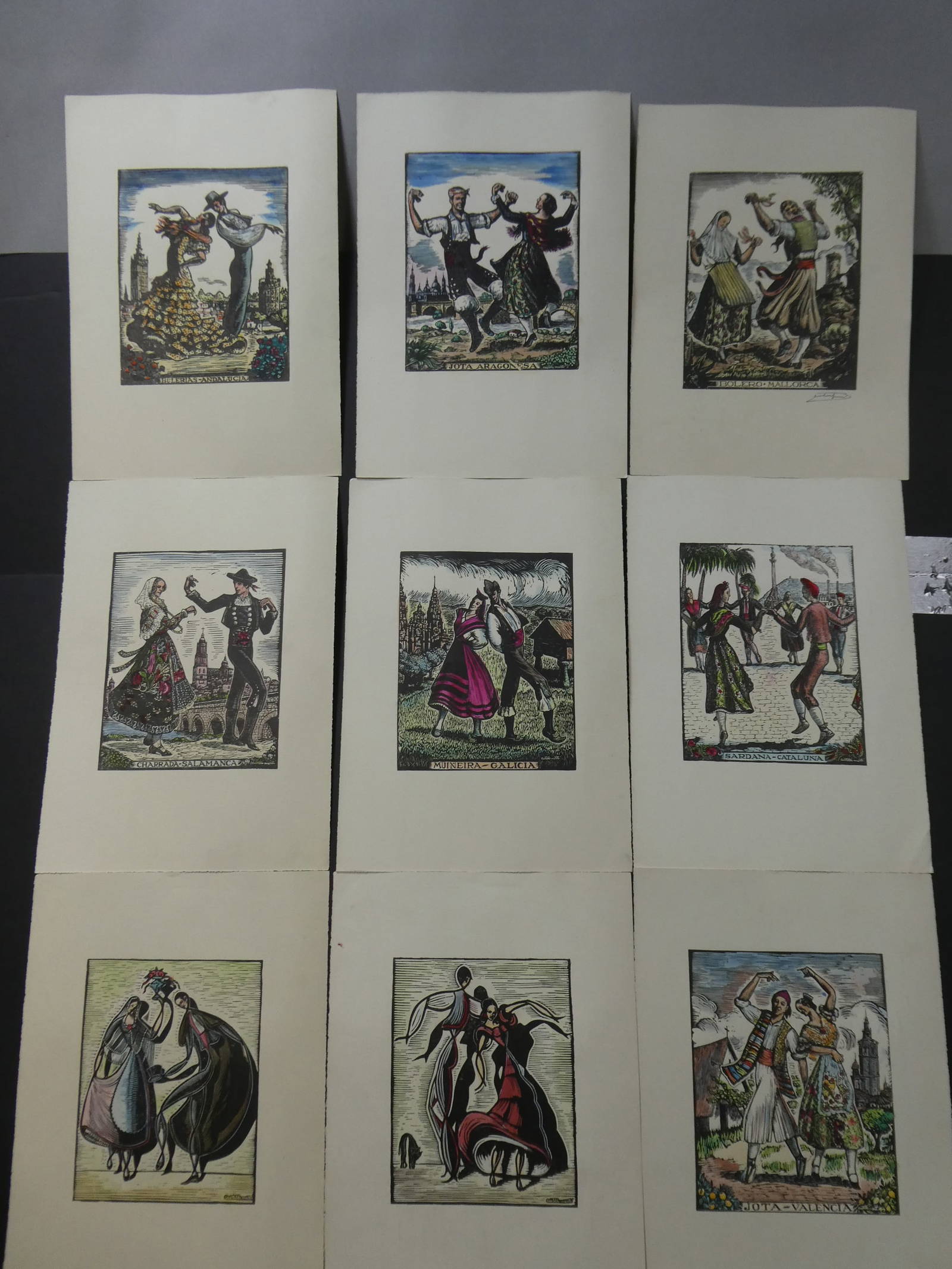 Set 9 Juan Castells Marti Spanish Woodblock Prints Of Dances Auction