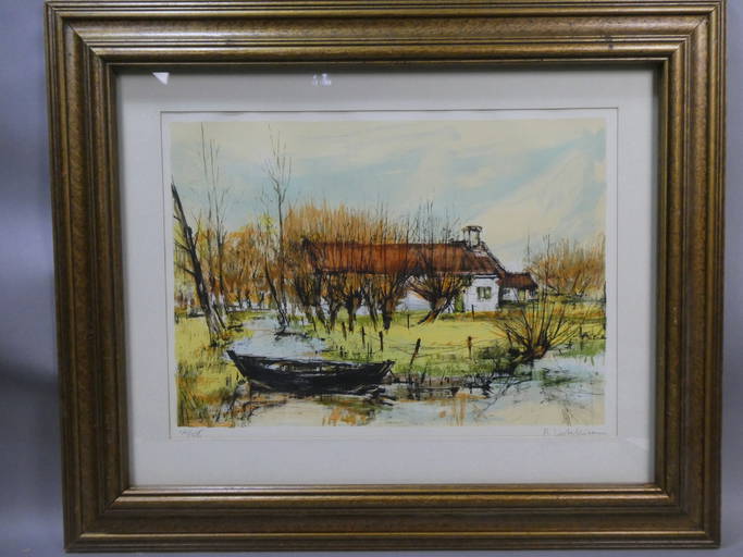 Pierre Letellier Docked Boat By House Limited Edition Lithograph