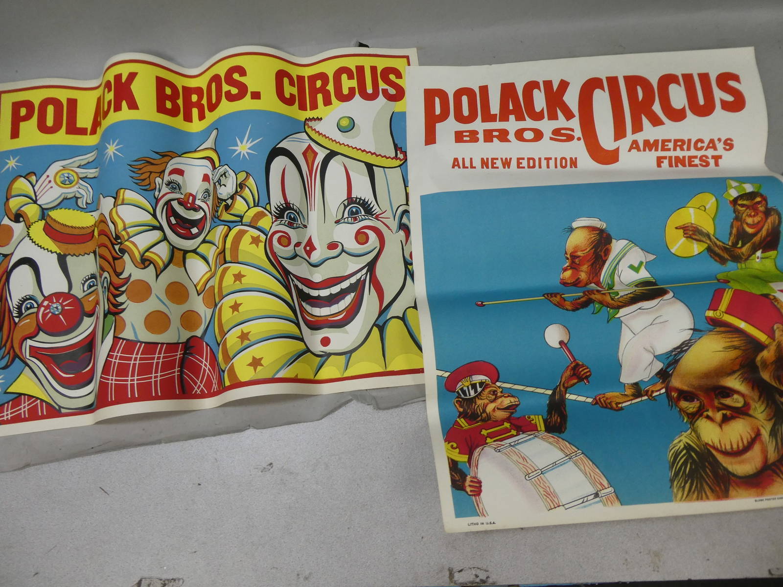Pair Vintage 1950's Polack Bros Circus Litho Posters Auction