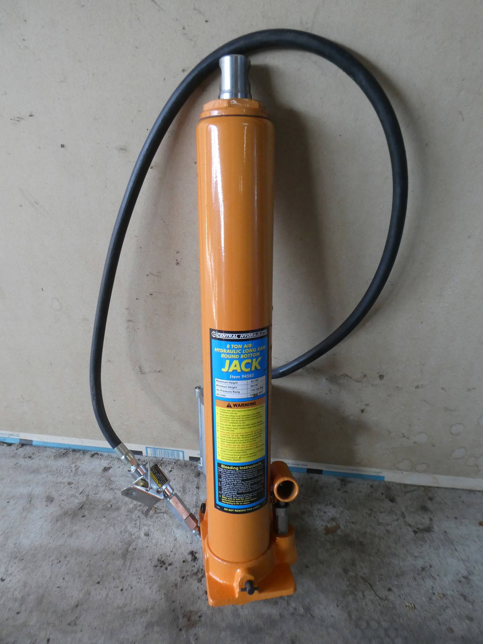 Central Hydraulic 8 To Air Long Arm Round Bottom Jack 94562 Auction
