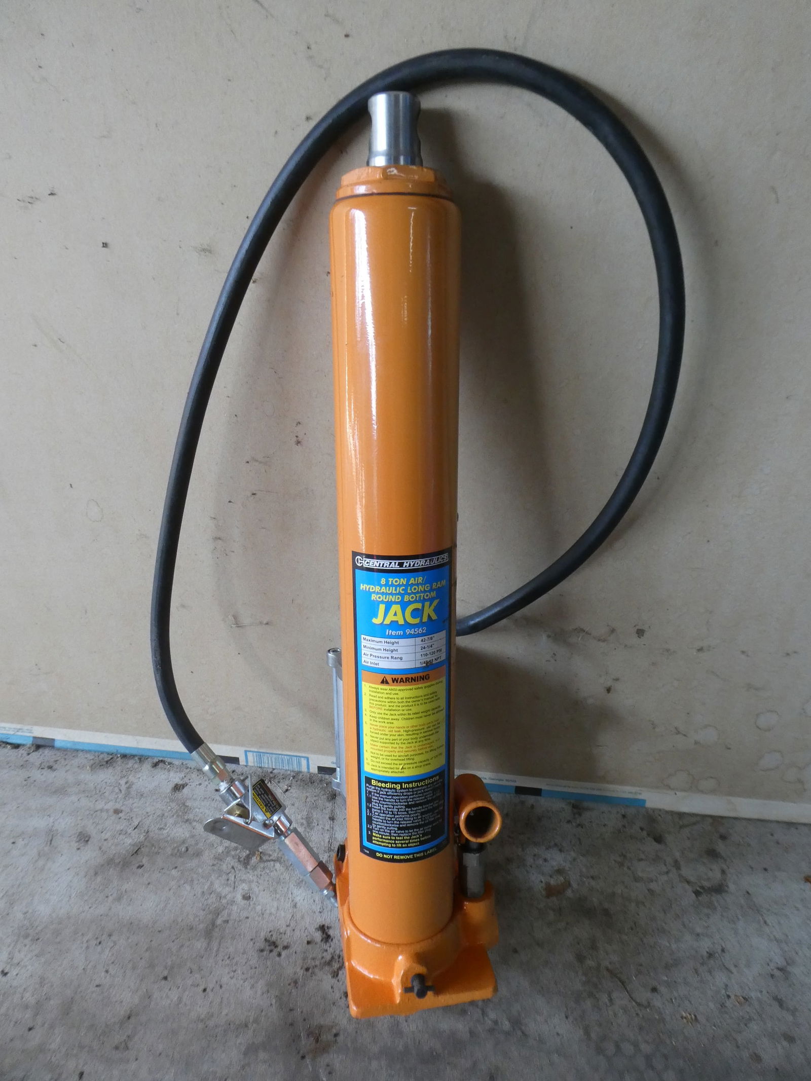 Central Hydraulic 8 To Air Long Arm Round Bottom Jack 94562 Auction
