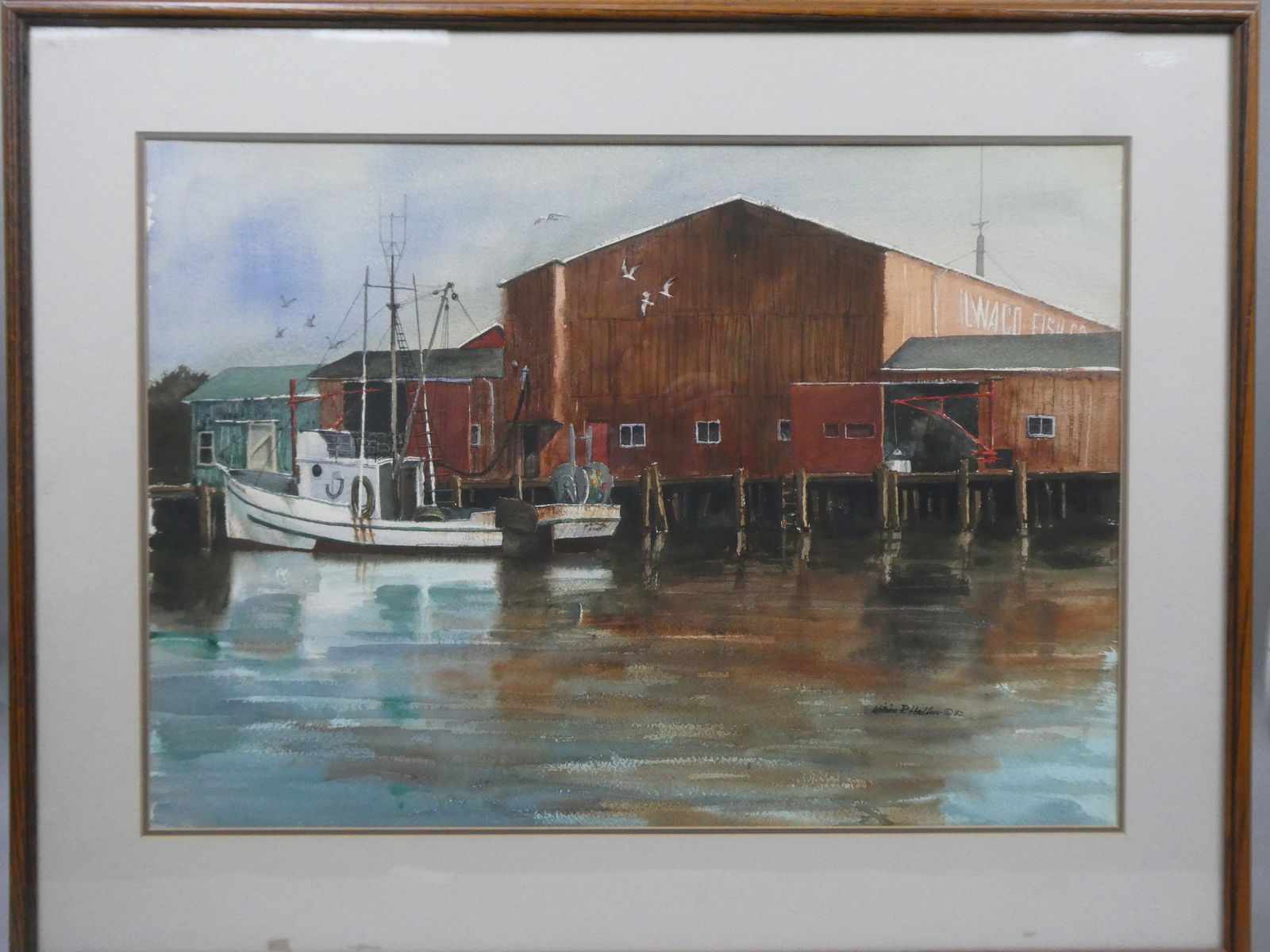 William Haddon Harbor Scene Large Watercolor Painting Listed Artist
