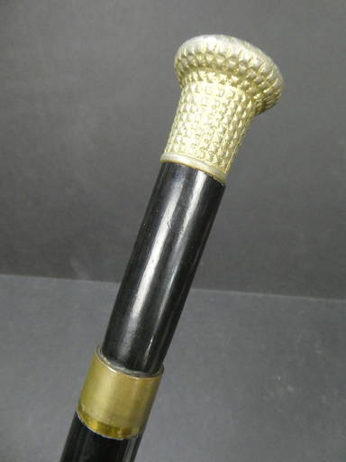 Vintage Black Metal & Brass Handle Walking Stick Cane W/ Hidden Whiskey ...