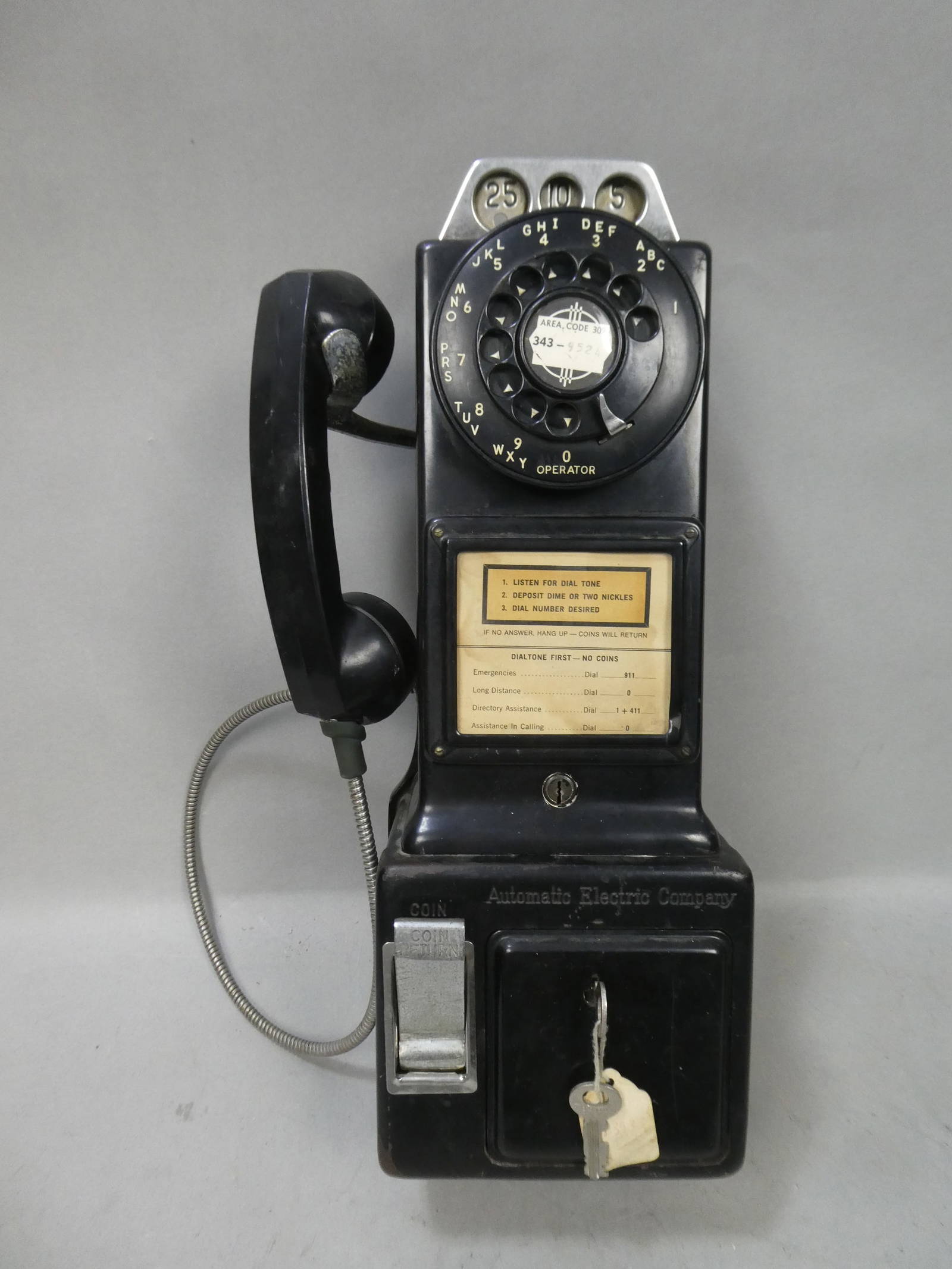 Automatic Electric 3 Coin Rotatory Dial Pay Phone Telephone Auction