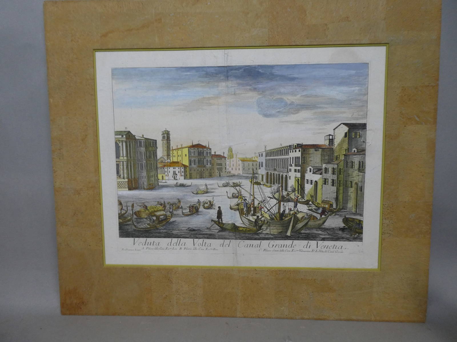 Antique Colored Etching Venice Italy Grand Canal Auction