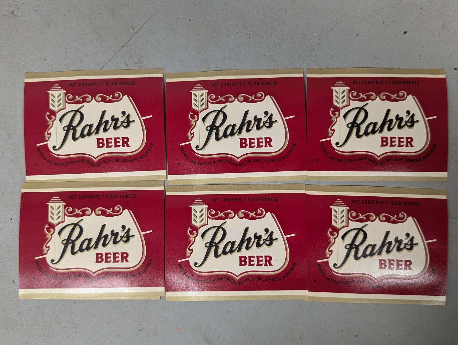 6 Pack Of Unused Vintage Rahrs Beer Labels From Rahr Green Bay Brewing ...