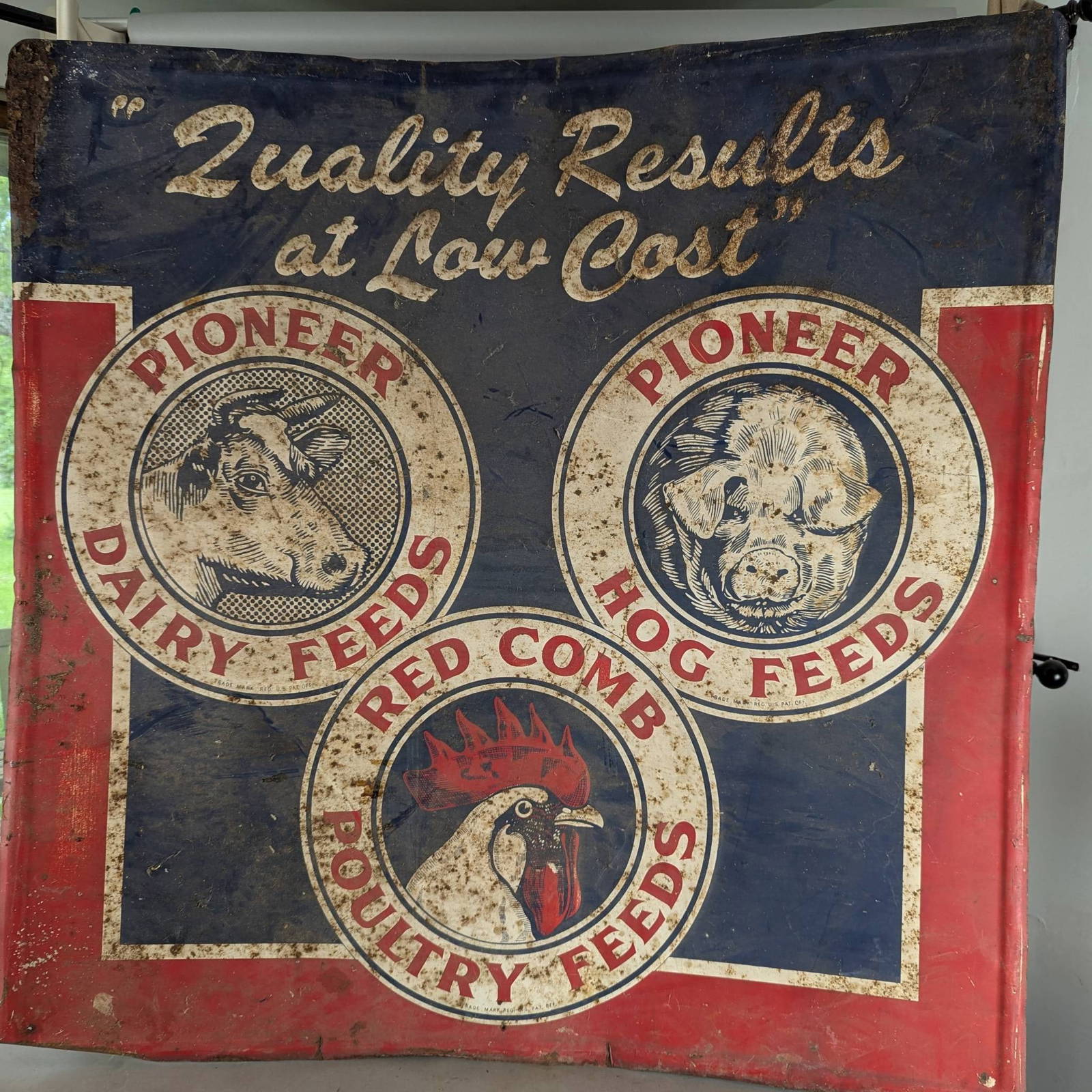 Pioneer Dairy Hog And Poultry Feeds Embossed Metal Sign Antiqueâ Auction