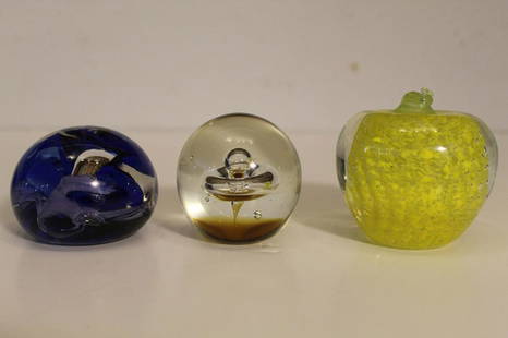 Large Amber Glass Ball Paperweight With Internal Bubbles