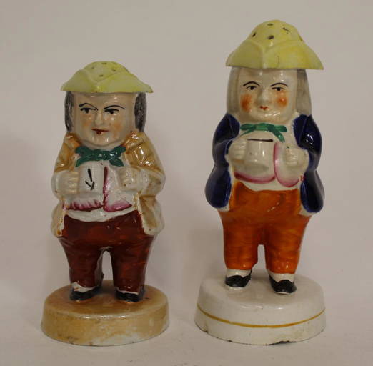 Two Antique Staffordshire Toby Figural Shakers