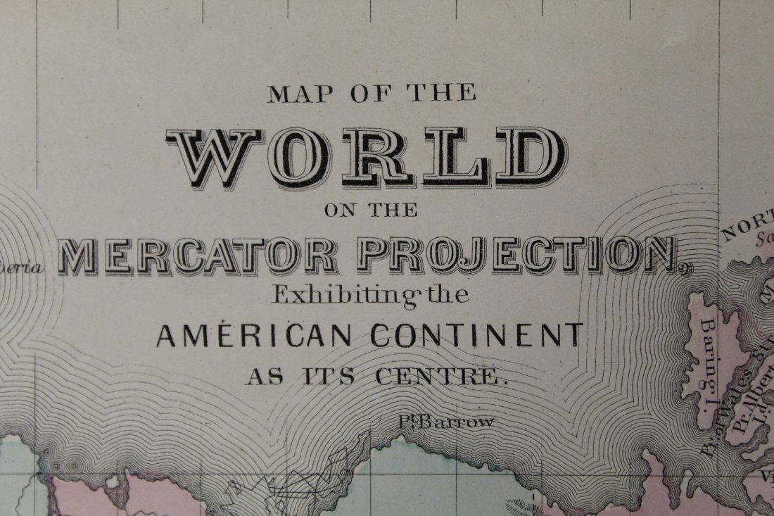 1867 Mitchell Atlas Mercator Projection World Map