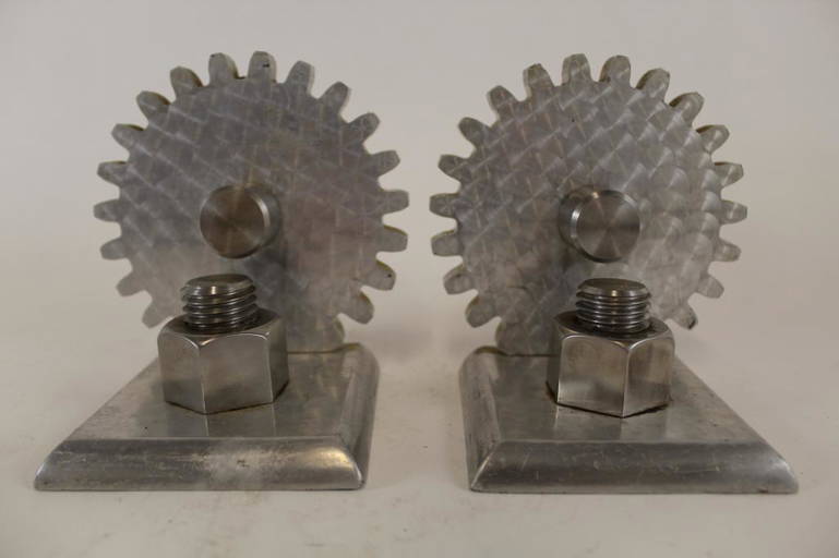 Machine Age Modern Industrial Gear Bookends