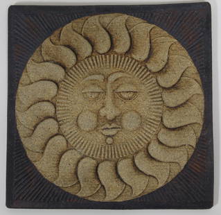 (4) Vintage 1970 Studio Pottery Sun Tiles Wall Art . By John Wenzel