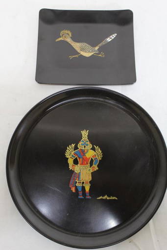 Couroc Roadrunner & Hopi Kachina Bar Trays