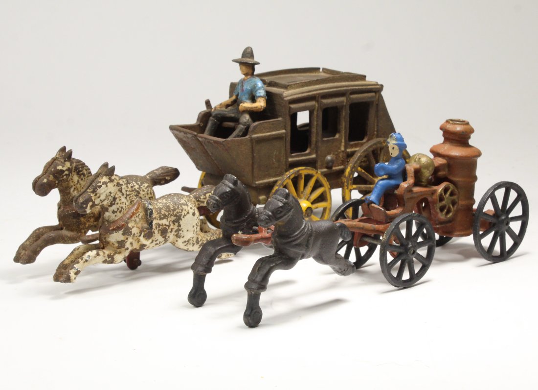Cast Iron Horse Drawn Toys Stagecoach & Fire Engine (#0185) on Jan 08 ...