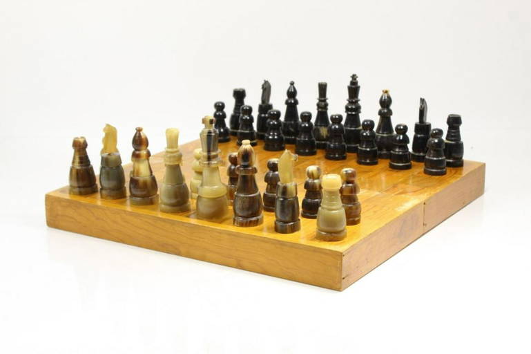 Vintage Carved Horn Chess Set