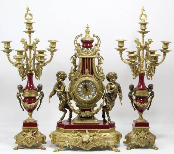 Imperial Brevettato Italian Clock & Candelabra Set