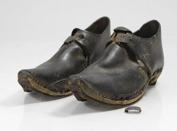 19th C. Lancashire Clogs / Shoes Wood Soles