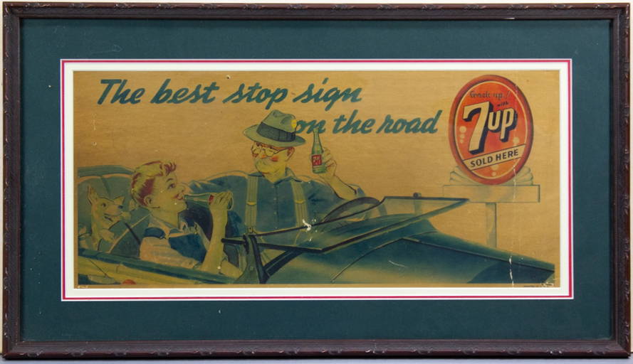 Vintage 7up Store Display Poster, Circa 1940's