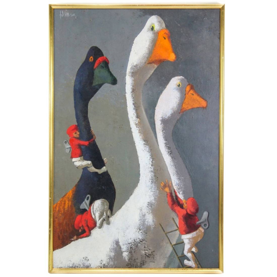 Fausto De Lima "geese With Windup Men" Auction