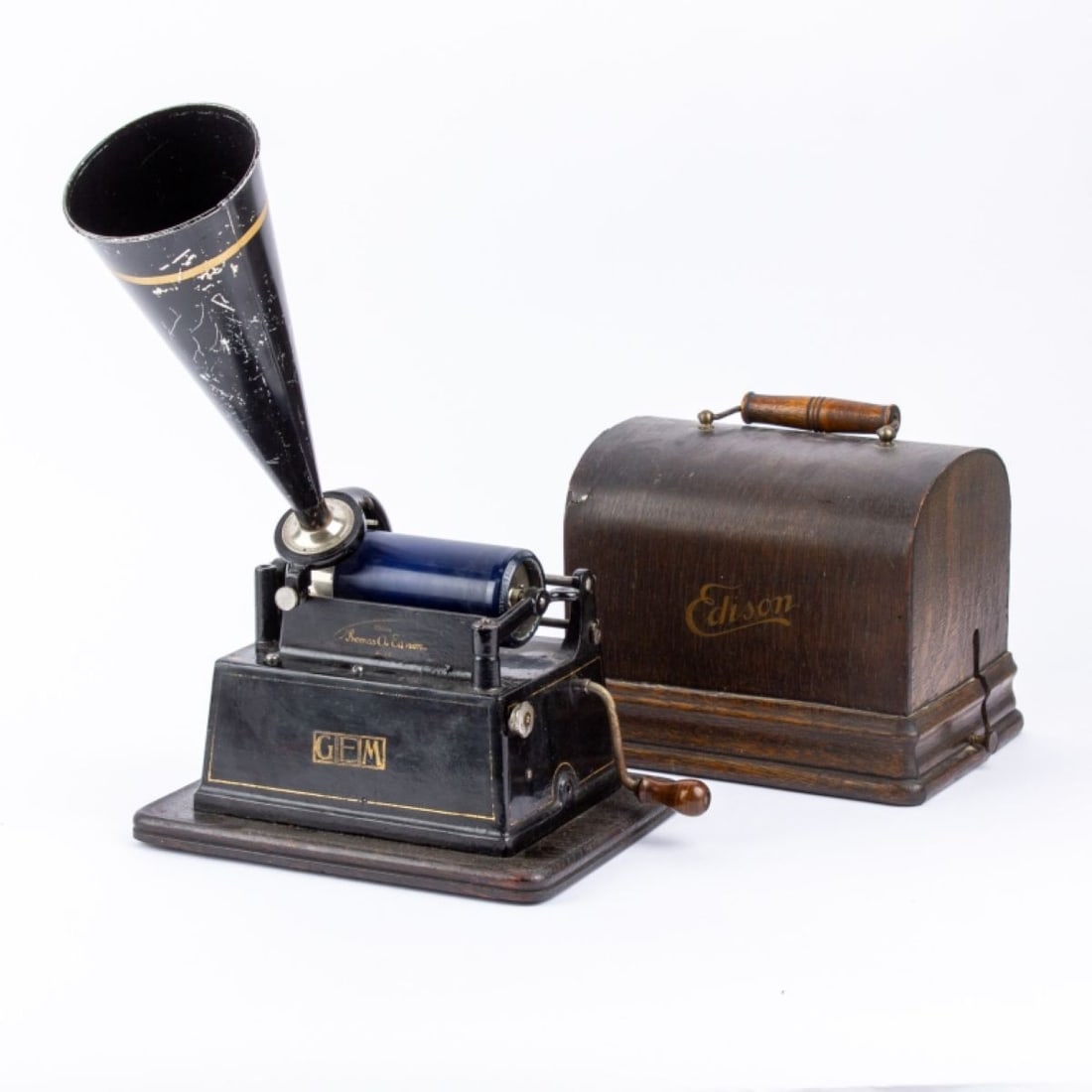 Antique Edison Gem Phonograph W/ Case Auction