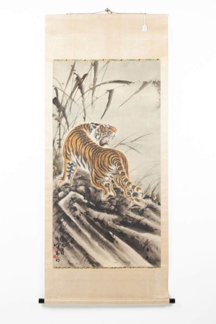 Chinese Tiger Scroll Painting Dated 1932 Auction