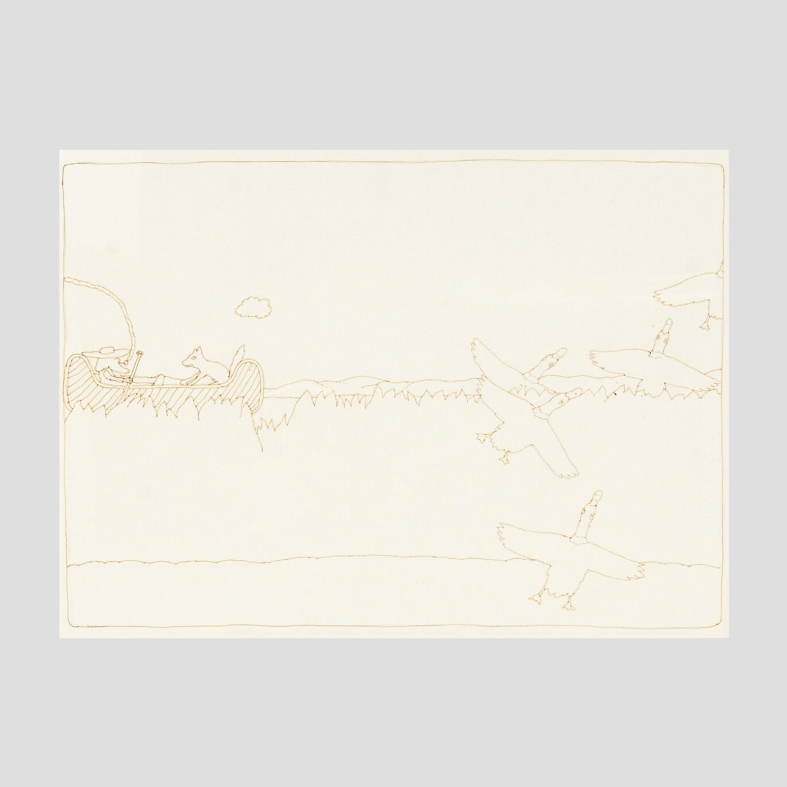 Gaylen Hansen (wa) "kernal And Dog Canoeing With Five Ducks" Drawing ...