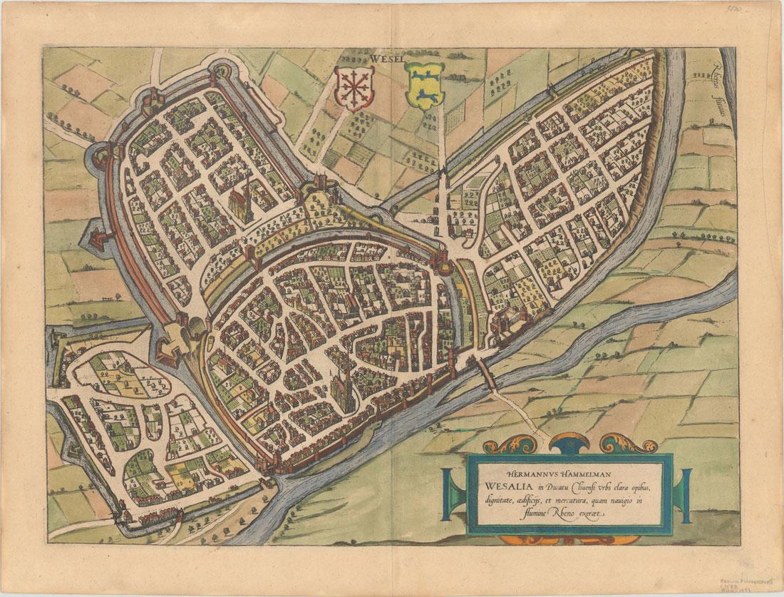 MAP - Wesel, Germany. Braun & Hogenberg