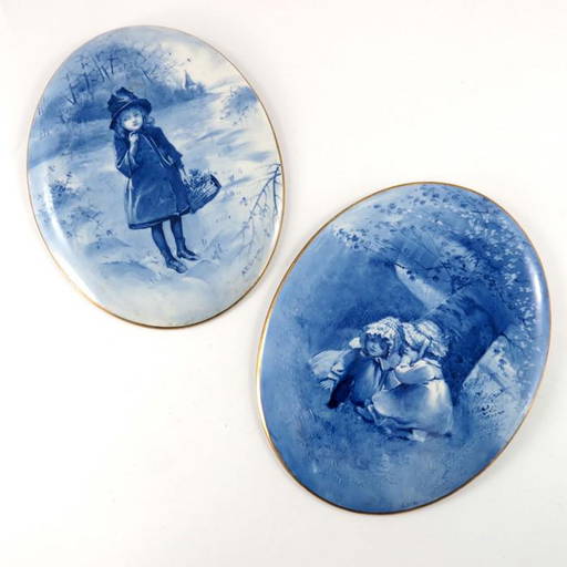 A Pair Of Doulton Burslem Blue Children Plaques, Oval