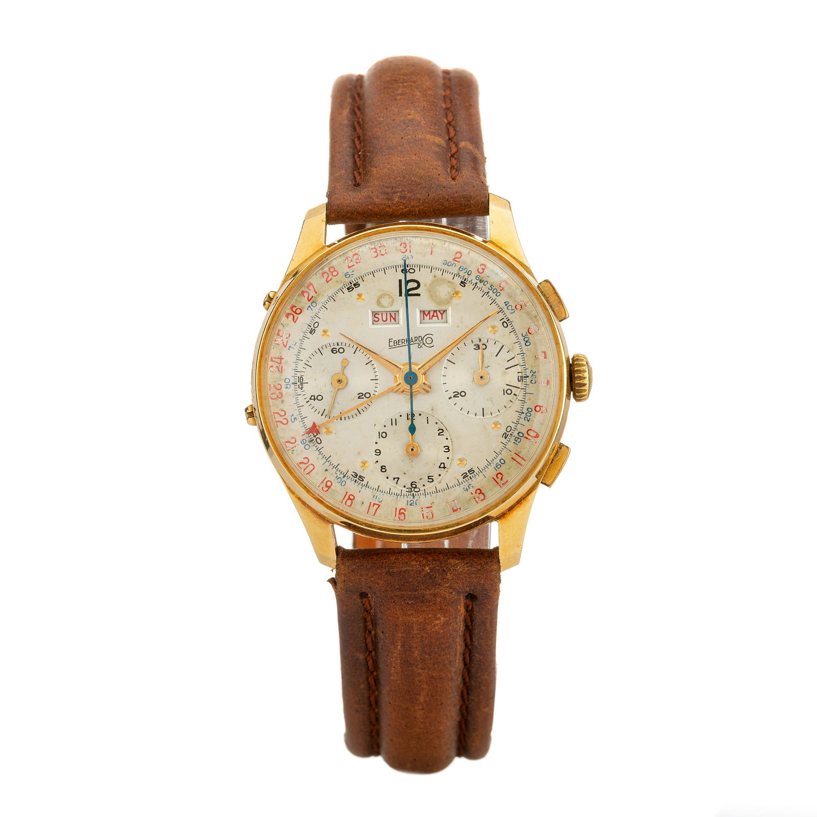 Eberhard & Co., An 18ct Gold Triple Date Chronograph