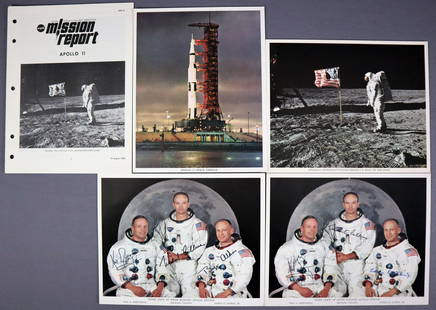 7 Original Nasa Apollo 11 Photographs & Autopen Signed Crew Lithograph