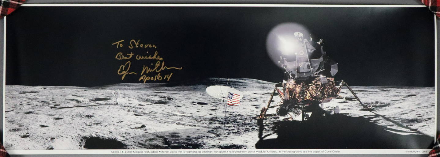 Apollo 14 Moon Pans Lunar Surface Photograph Signed By Edgar Mitchell