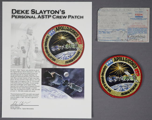 Deke Slayton's ASTP Crew Patch with Signed Receipt (#0273) on Feb 18, 2023 | American Space ...
