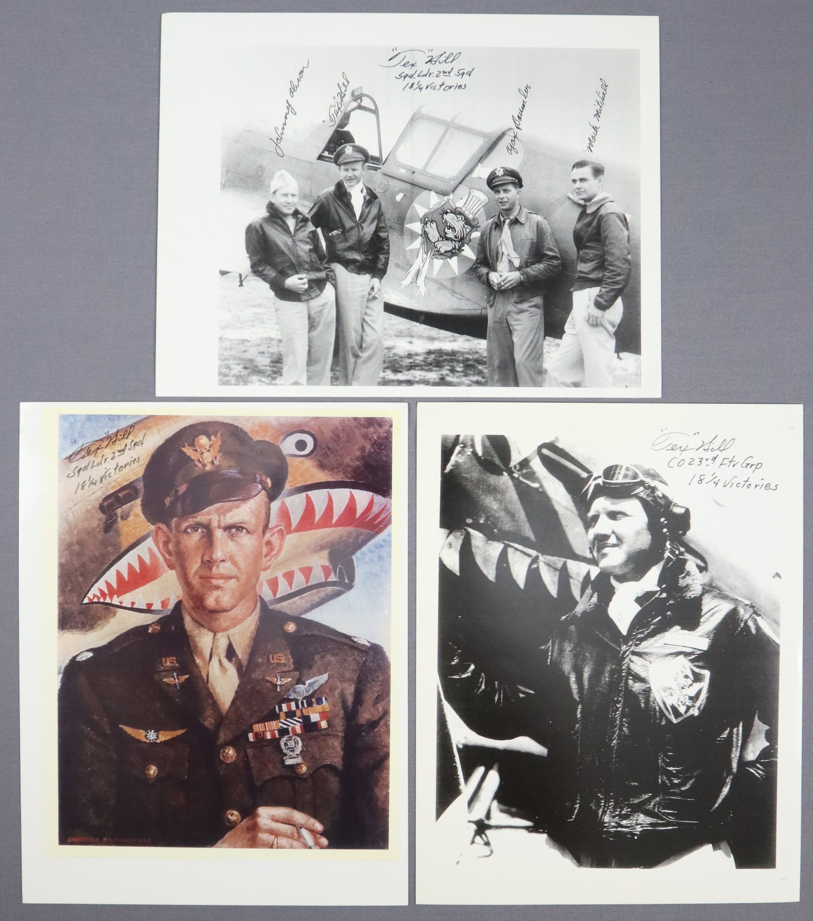 3 Flying Tigers Ace Pilot Tex Hill Signed Photograph
