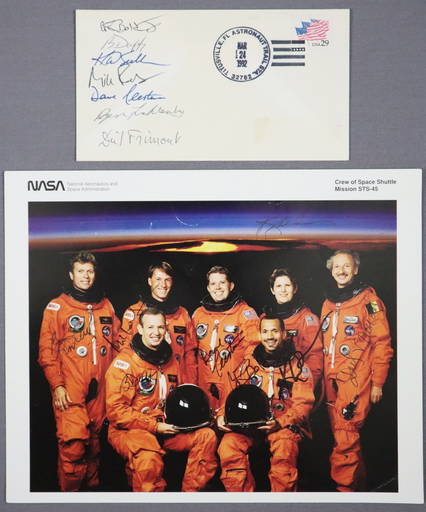 Sts 45 Full Crew Signed Nasa Lithograph & Cover