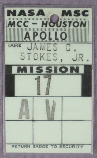 Apollo 17 Mcc Access Badge