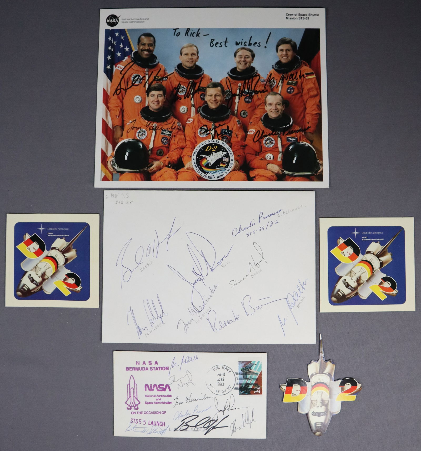 Sts 55 Crew Signed Nasa Lithograph & Covers