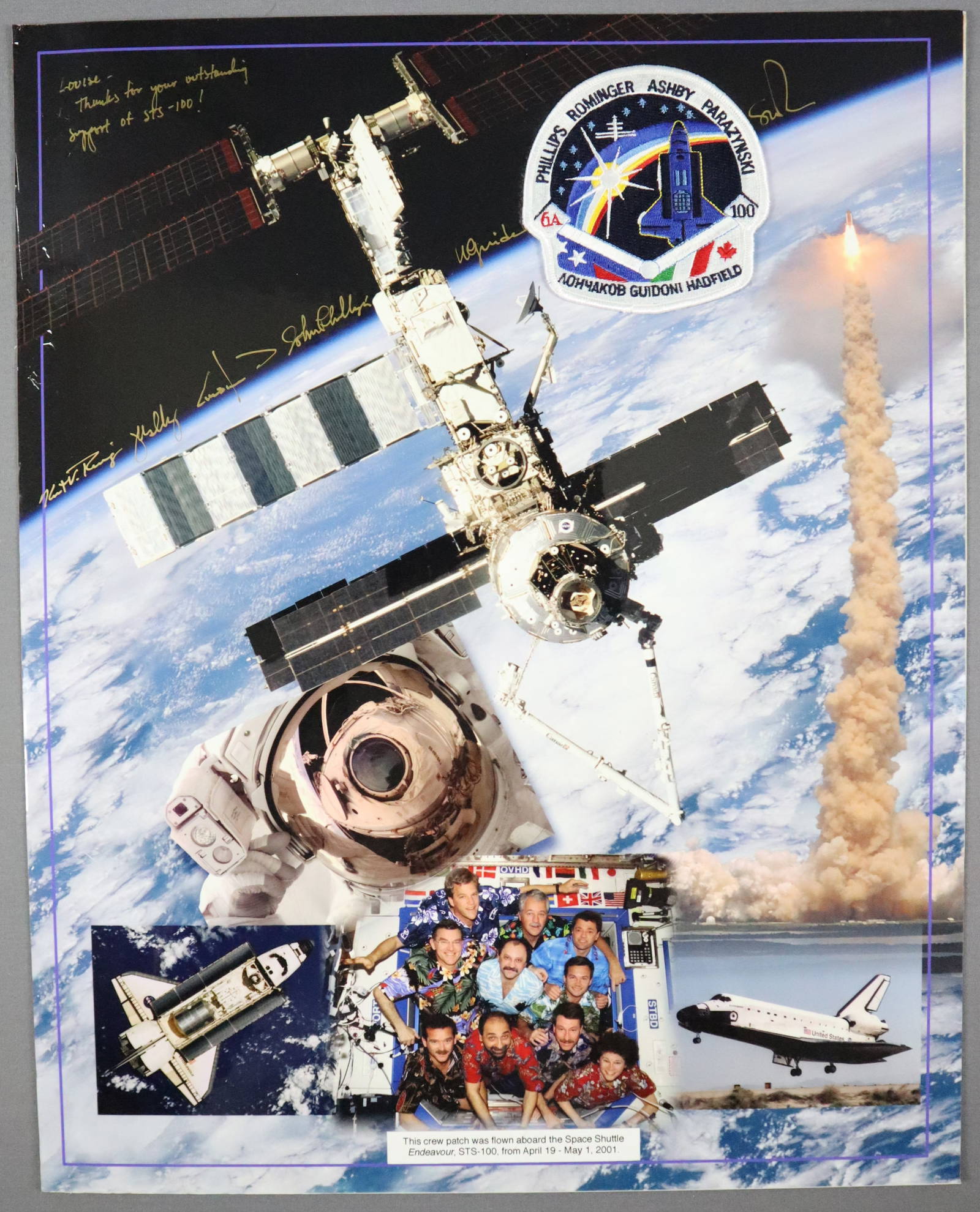 Sts-100 Signed Presentation With Flown Crew Patch Auction