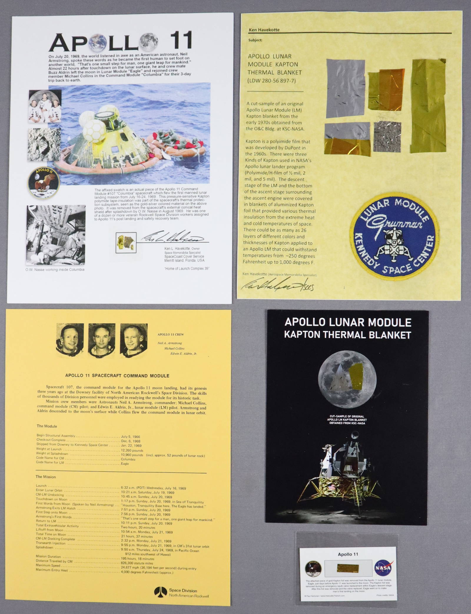 Apollo 11 Flown & Unflown Kapton Lunar Module Samples Auction