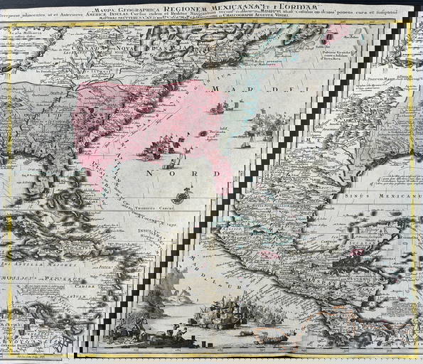 Seutter Map Of North America Including Great Lakes, Florida, Virginia ...