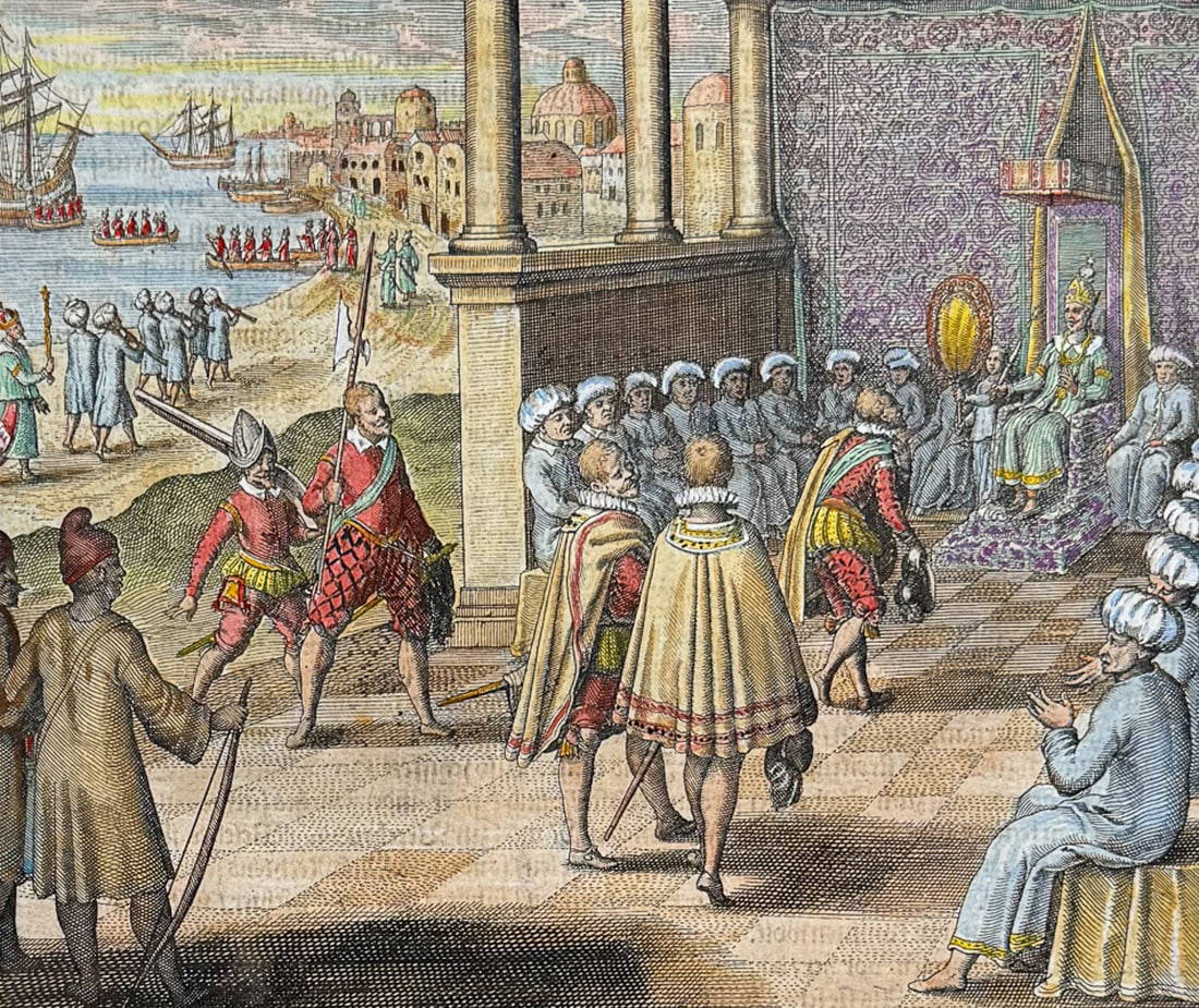 De Bry - Members Of The Drake Expedition Meet Sultan Babullah In 1579 ...