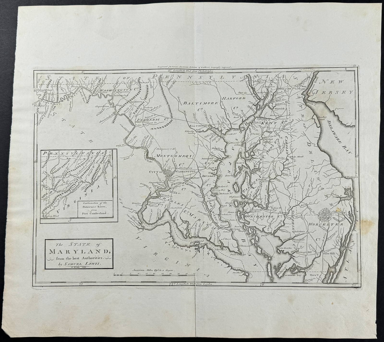 Carey, Pub. 1805 - Map Of The State Of Maryland Auction