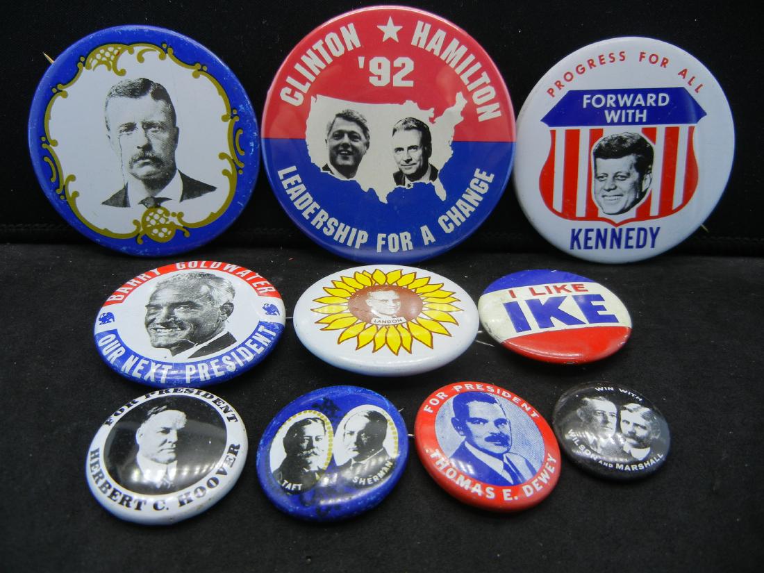 (10) PRESIDENTIAL POLITICAL BADGES, NICE SHAPE
