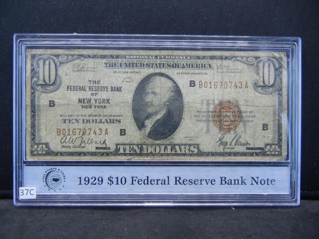 1929 $10 Federal Reserve Bank Note. Brown Seal. Bank Of