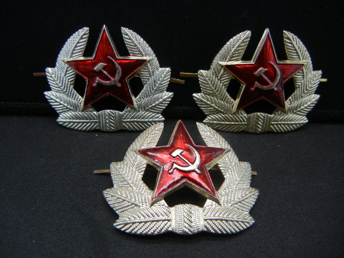 3 Soviet Officers Cap Badges. Genuine. Came From