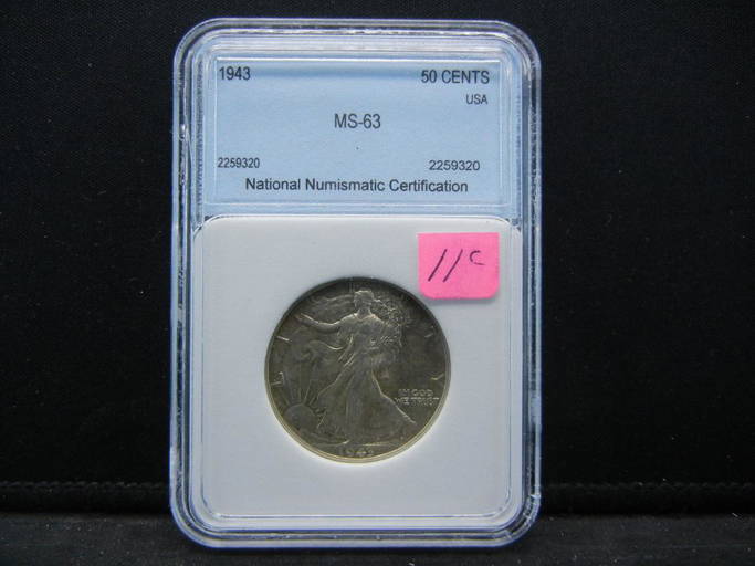 1943 Silver Liberty Half, Nnc Ms63, Slabbed For Future
