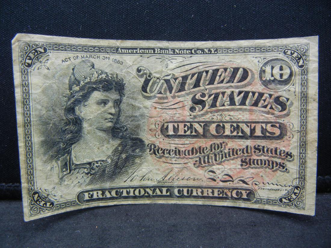 N1863 10 Cent Fractional Currency Note. Au! Wow! No