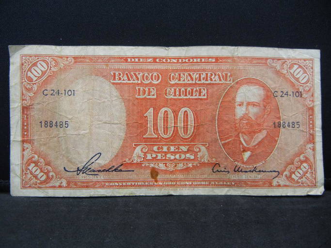 1947 Chile 100 Pesos Bank Note. Serial # C24 101